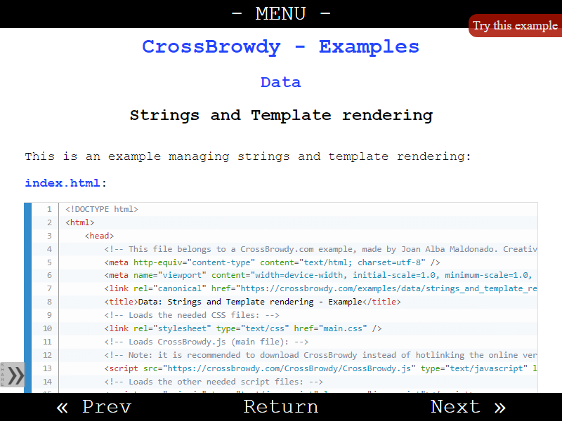 CrossBrowdy - Examples - Data: Strings and Template rendering